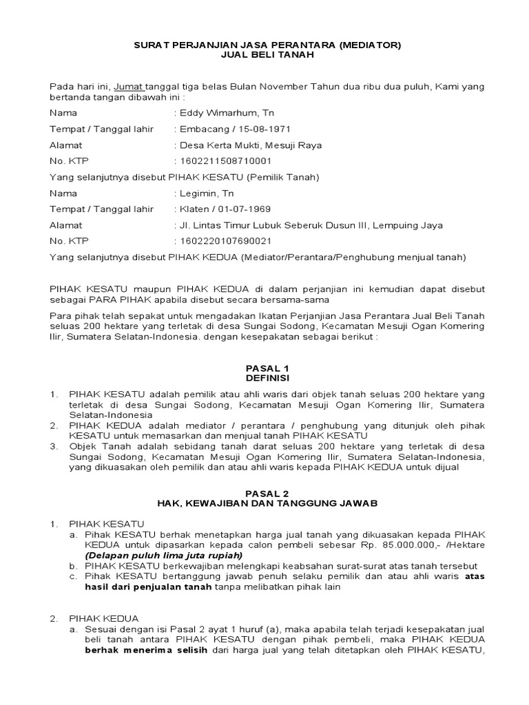 Surat Perjanjian Jasa Perantara | PDF
