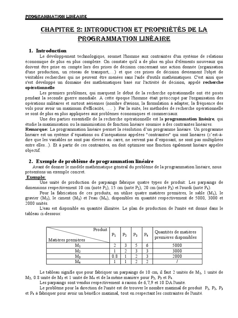 Cours PL Chapitre 2 Introduction A La PL | PDF | Optimisation linéaire | Recherche opérationnelle