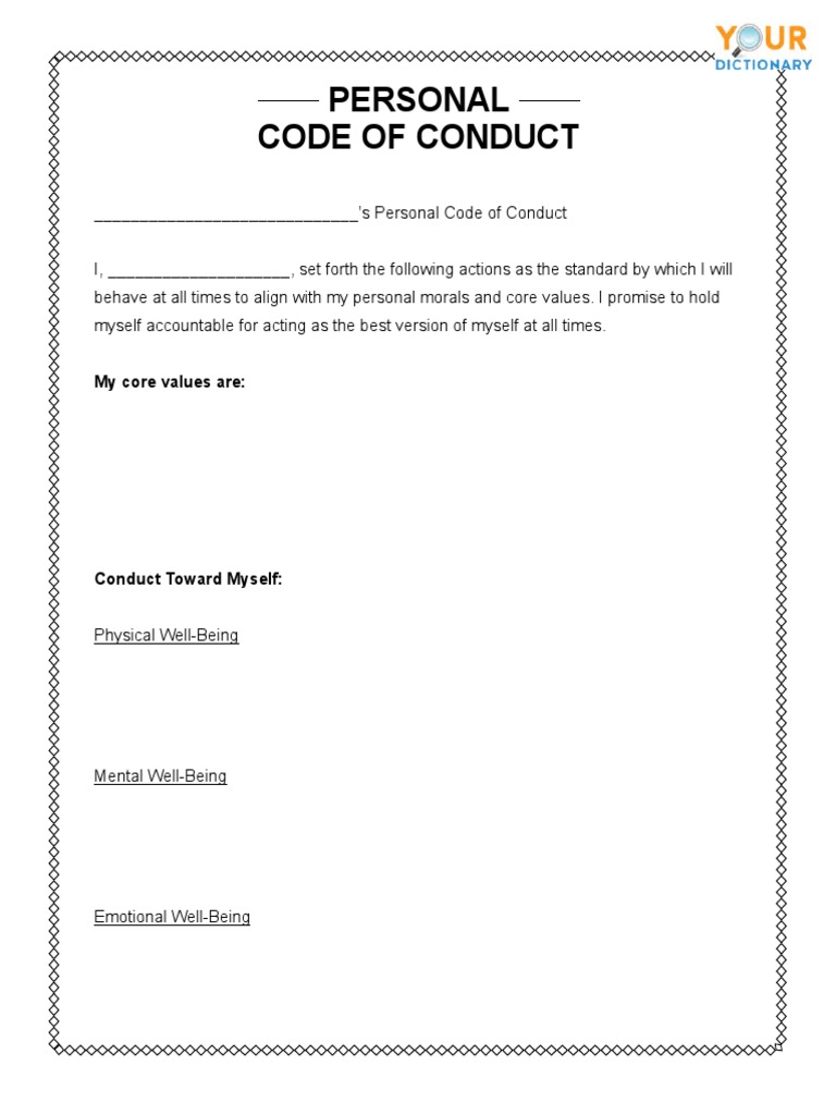 Personal Code Conduct Worksheet | PDF