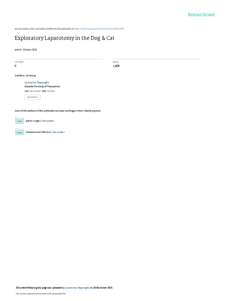 Exploratory Laparotomy in The Dog & Cat: October 2015 | PDF | Surgical ...