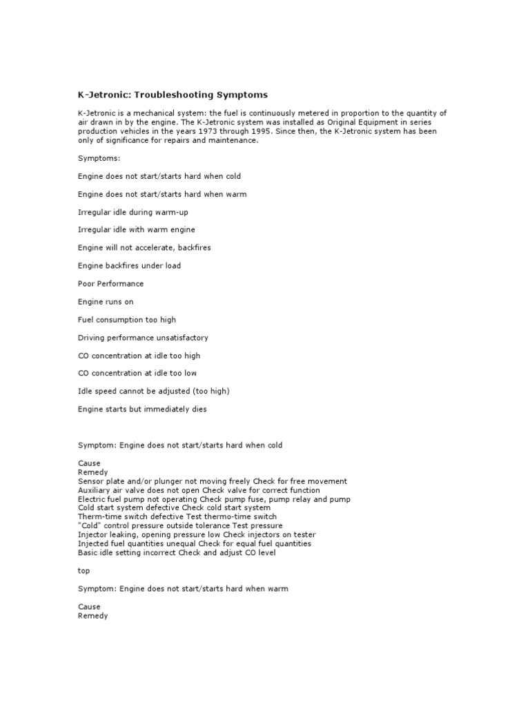 K-Jetronic Troubleshooting Guide | PDF | Fuel Injection | Throttle