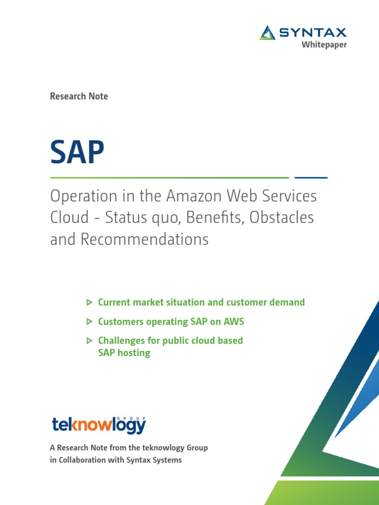 Syntax SAP On AWS Cloud Teknowlogy Whitepaper | PDF | Amazon Web Services | Cloud Computing
