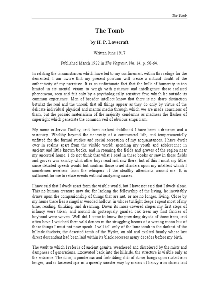 The Tomb: by H. P. Lovecraft | PDF | Burial | Nature