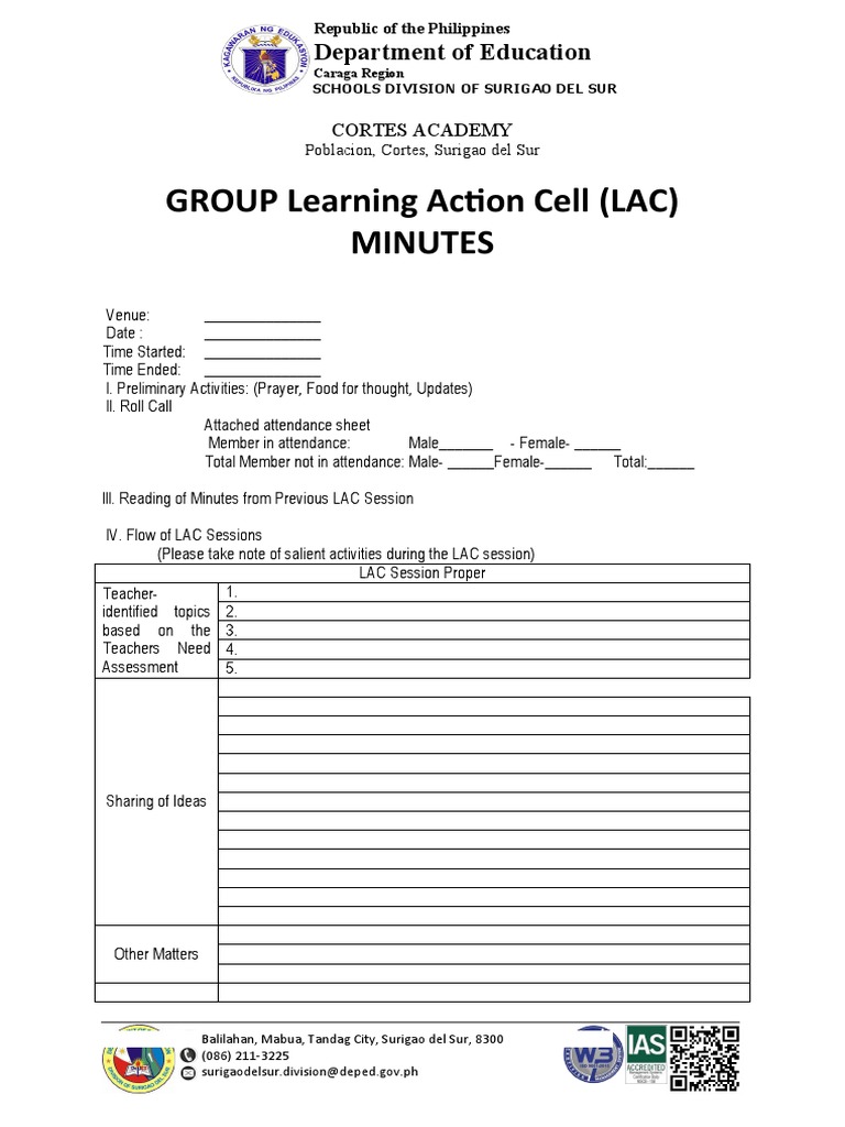 GROUP Learning Action Cell (LAC) Minutes: Department of Education | PDF