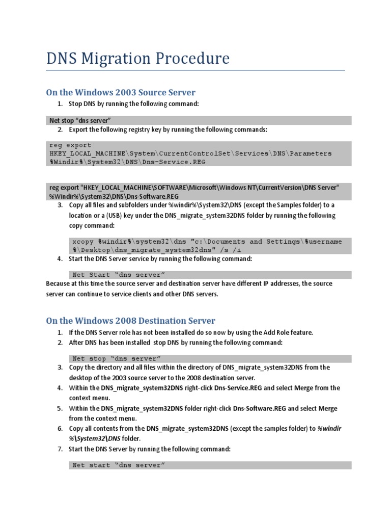 DNS Migration Procedure | PDF