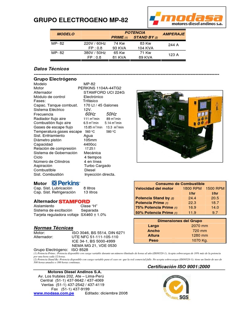 Grupo Electrogeno 100kw Modasa MP-82 | PDF | Inyección de combustible ...