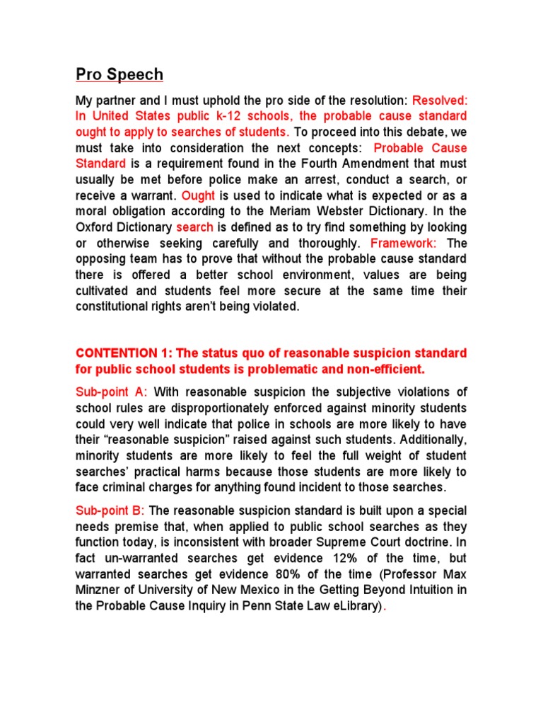 Pro Speech Probable Cause Standard | PDF | Probable Cause | Reasonable ...