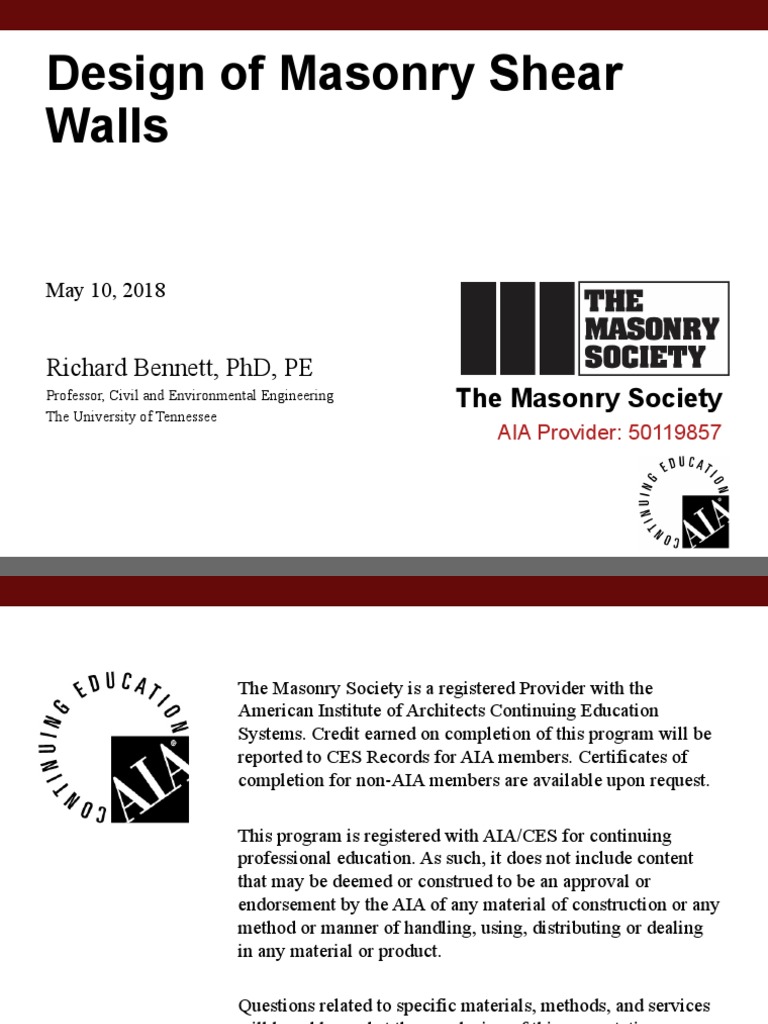 Masonry Shear Wall Design Guide | PDF | Strength Of Materials | Stress ...