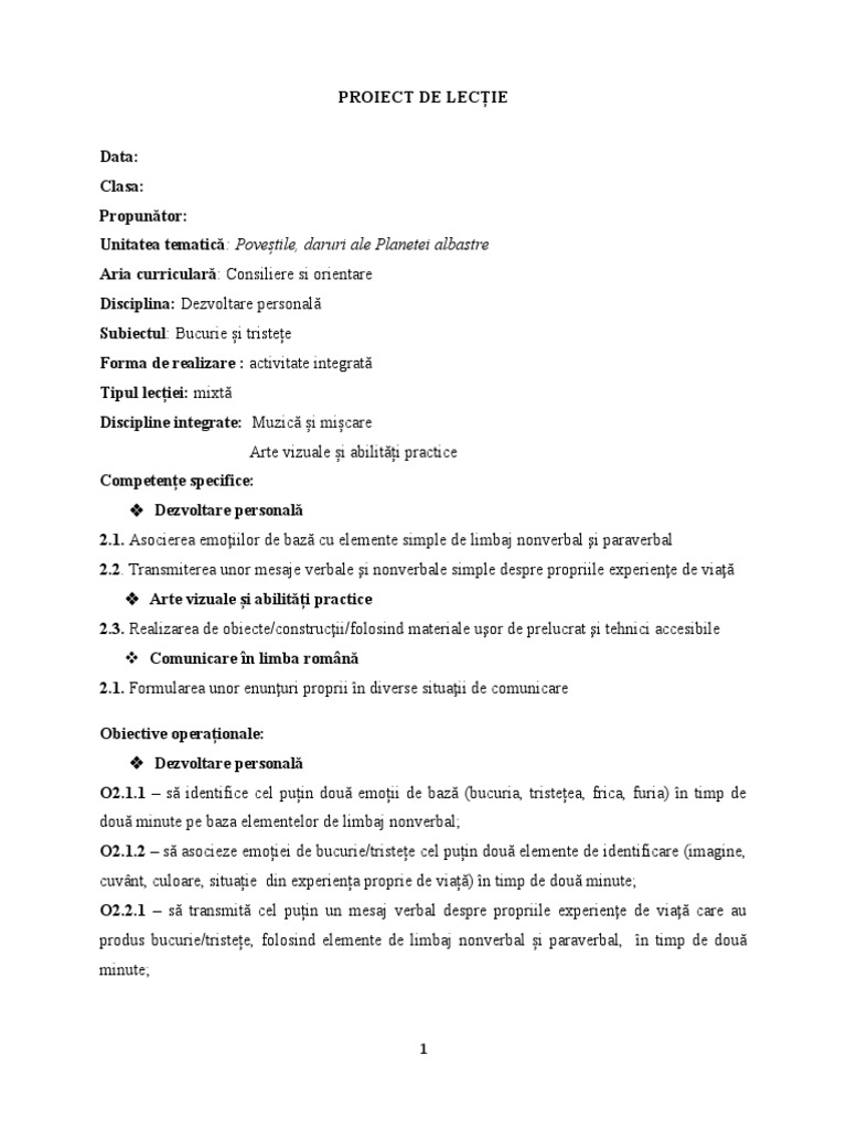 Proiect de Lectie DP Modificat | PDF