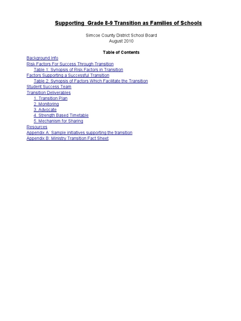Transition Document | PDF | Curriculum | Schools