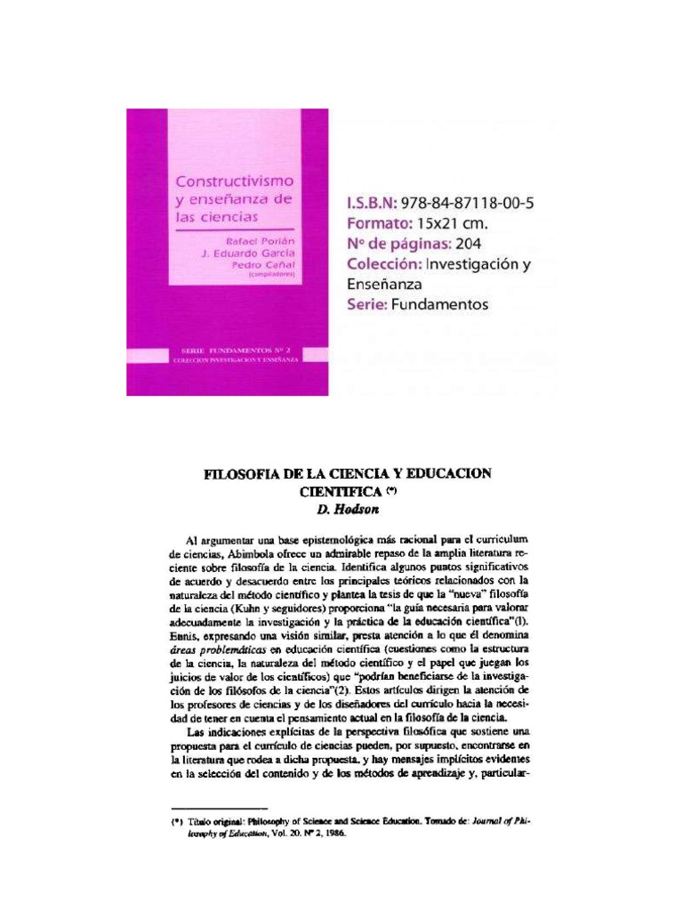 Filosof A de La Ciencia y Educaci N Cient Fica Derek Hodson | PDF