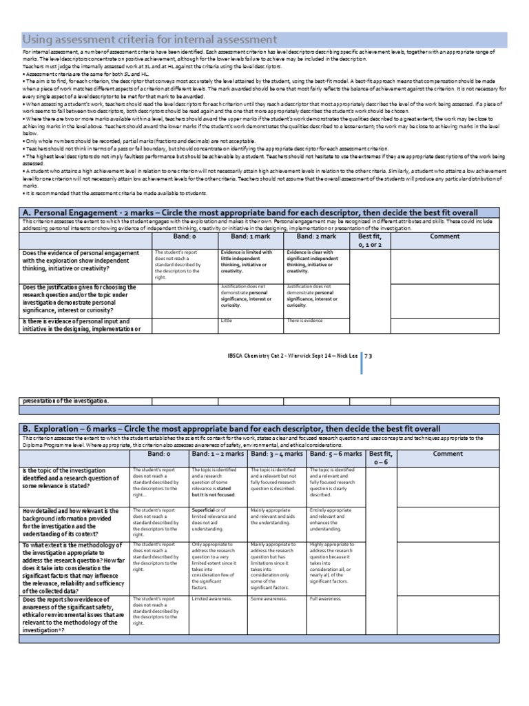 Internal Assessment Criteria (Chemistry) | PDF | Data | Qualitative ...