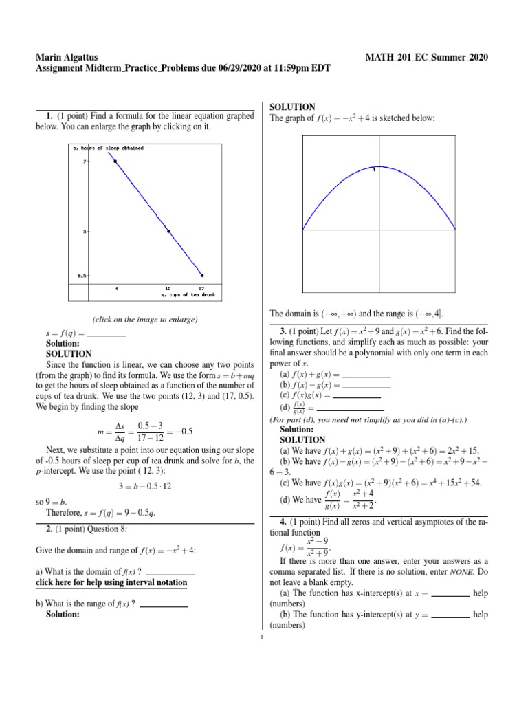 Marin Algattus MATH 201 EC Summer 2020 Assignment Midterm Practice ...
