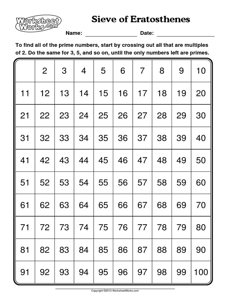 Sieve of Eratosthenes: Name: Date | PDF | Combinatorics | Applied ...