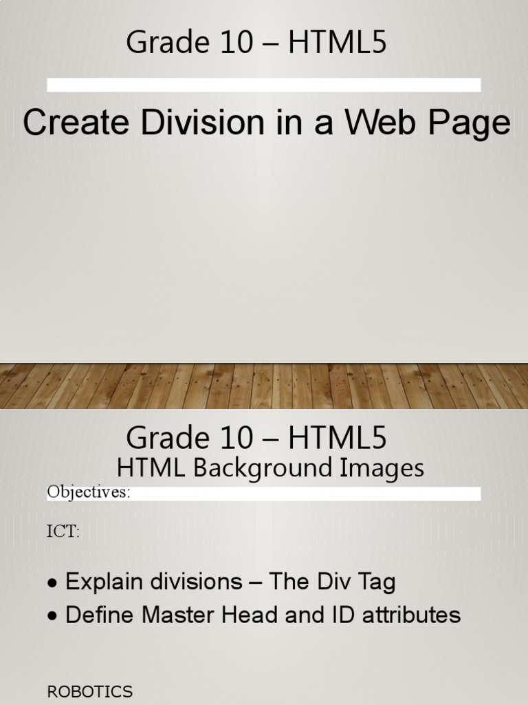 Grade 10 - HTML5: Create Division in A Web Page | PDF | Html Element | Html