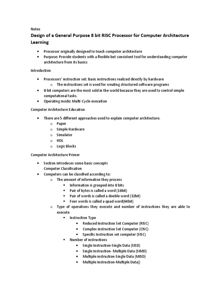 Design of A General Purpose 8 Bit RISC Processor For Computer Architecture Learning | PDF ...