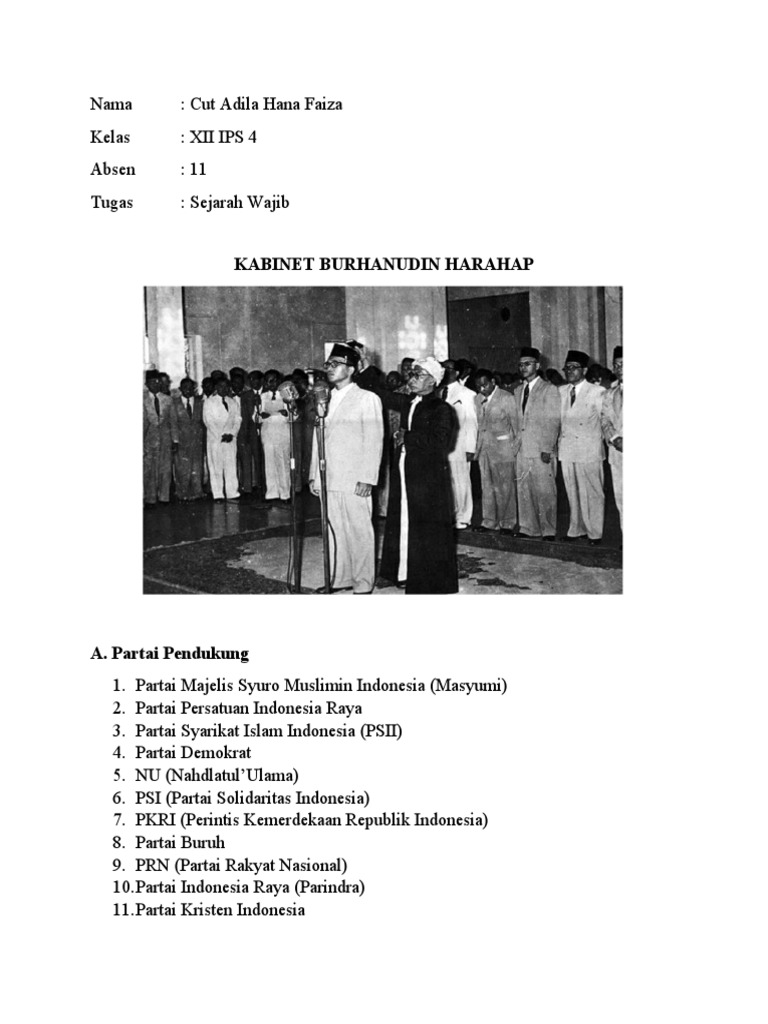 Tugas Sejarah Wajib - Kabinet Burhanudin Harahap | PDF | Politik