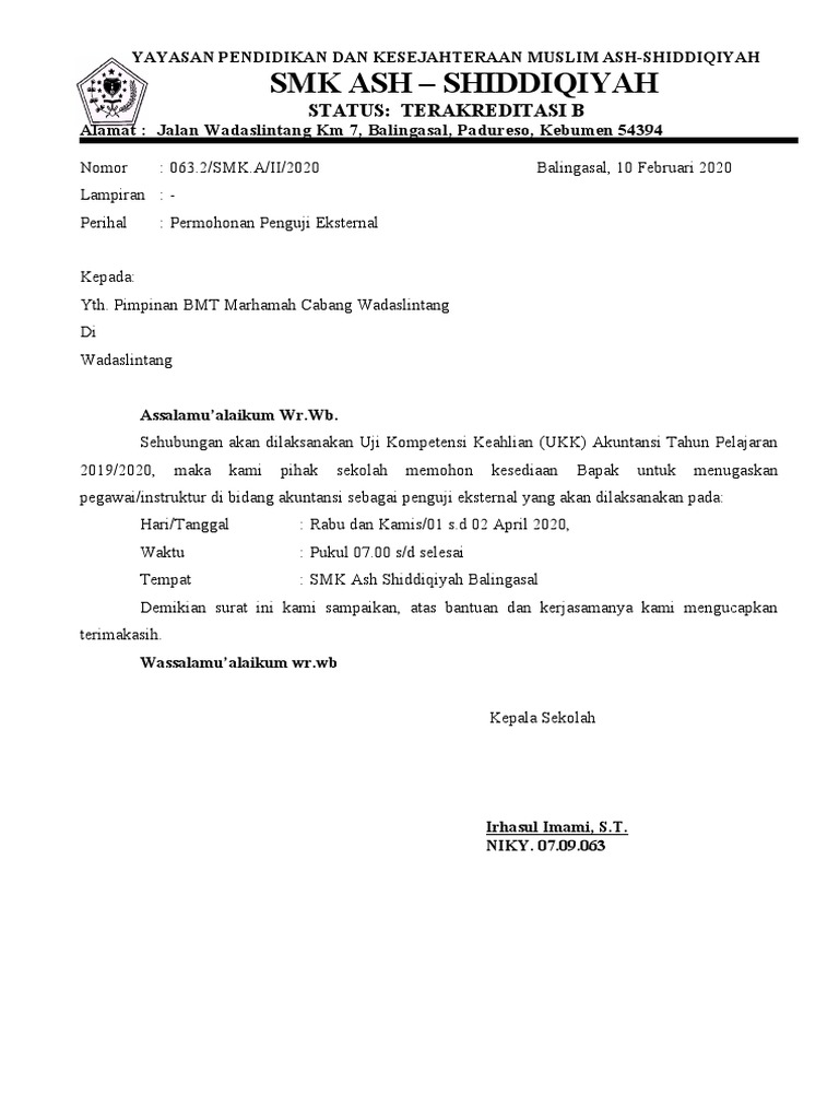 Surat Permohonan Penguji Eksternal | PDF