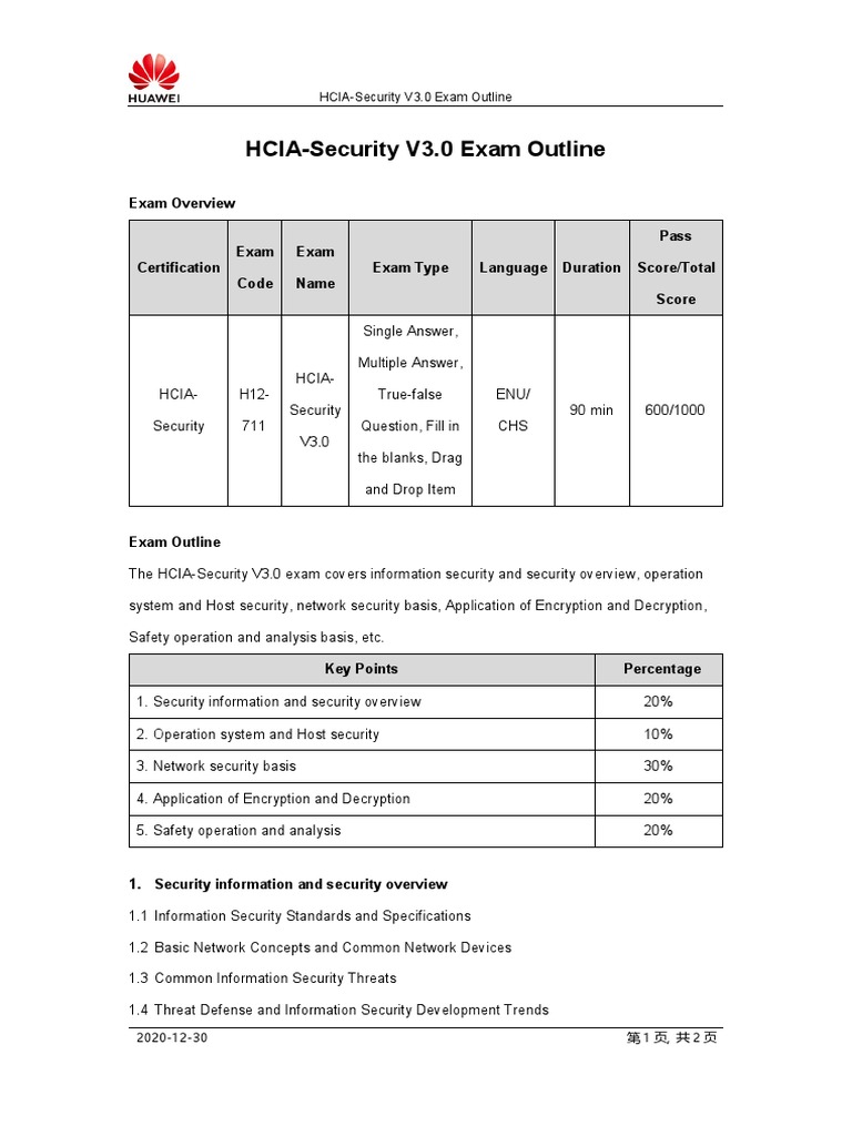 HCIA-Security V3.0 Exam Outline | PDF | Information Security | Cryptography