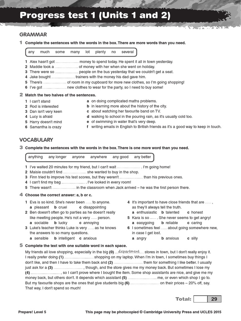 Progress Test 1 (Units 1 and 2) : Grammar | PDF