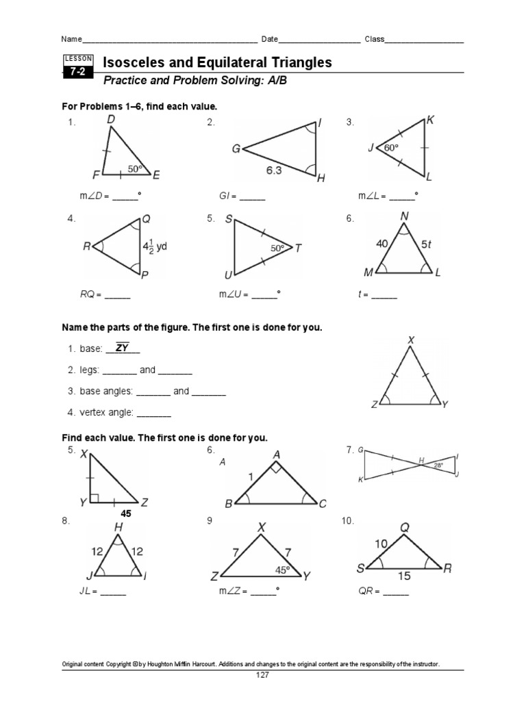 Isosceles and Equilateral Triangles: Practice and Problem Solving: A/B ...