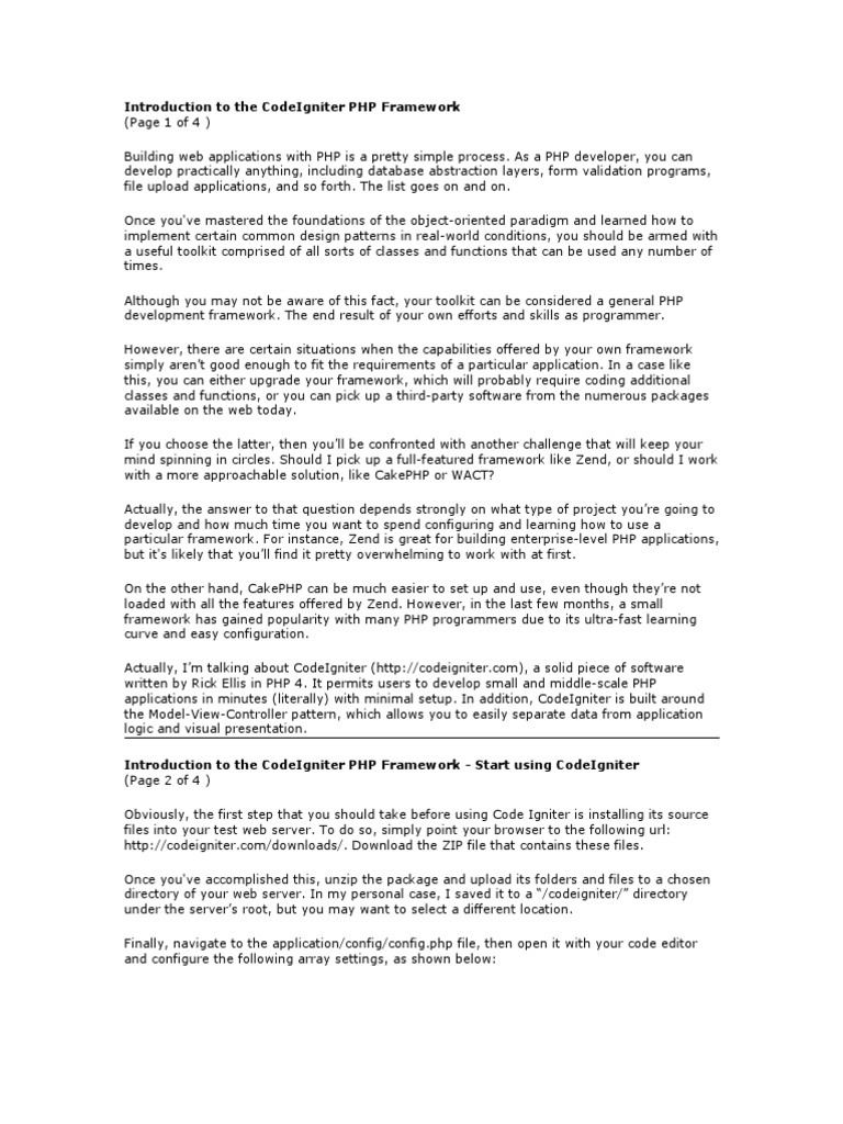 Introduction To The Codeigniter Php Framework Pdf