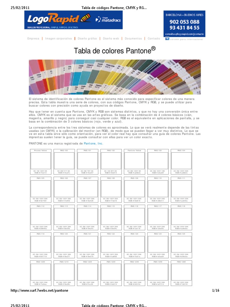 Tabla de códigos Pantone, CMYK y RGB - Logorapid | Color | Medios de arte