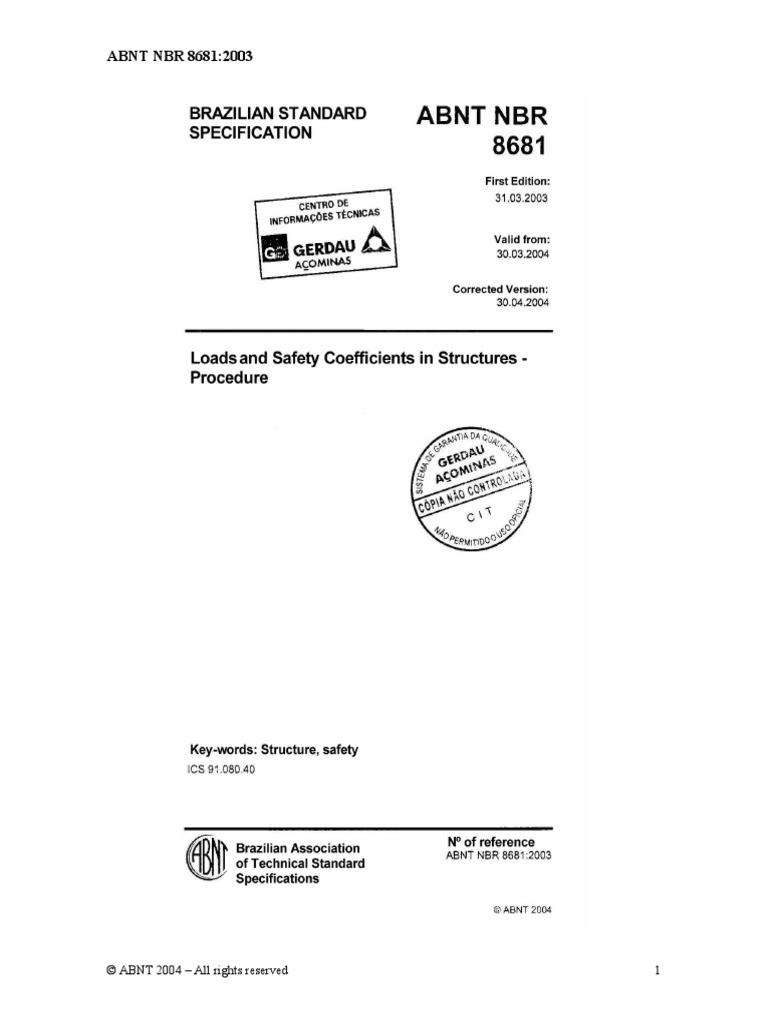 NBR 8681 - Loads and Safety in The Structures | PDF | Electrical ...