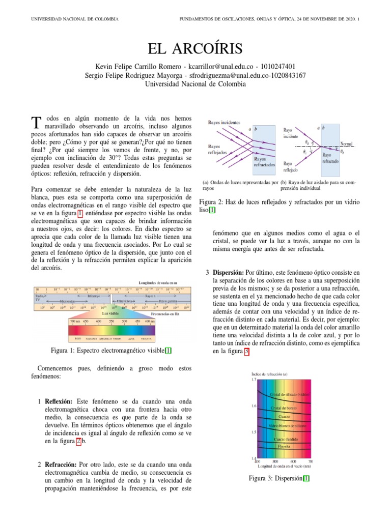 Arcoiris y Fenomenos de Reflexión | PDF | Longitud de onda | Refracción