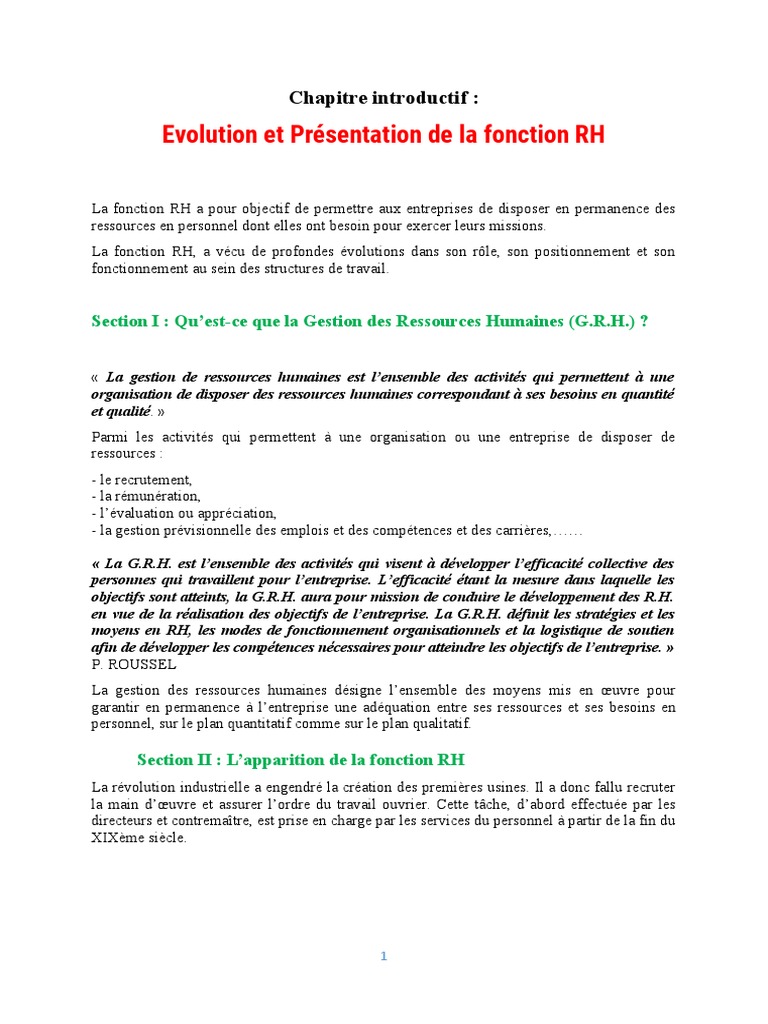 Évolution de la Fonction Ressources Humaines | PDF | Gestion des ...
