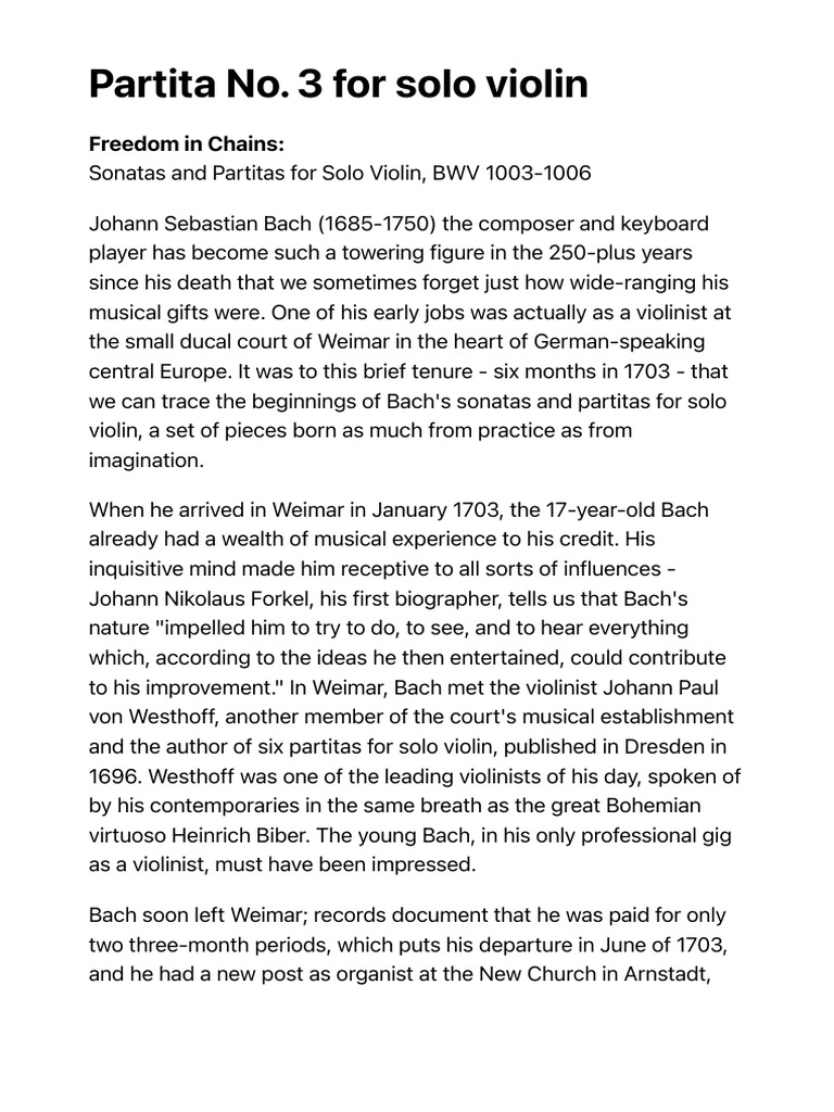 Bach, Partita No.3 - The History. | PDF | Johann Sebastian Bach ...