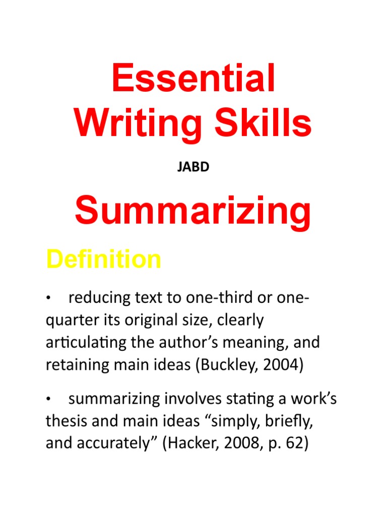 ENG03 - CO2.1 Essential Writing Skills - Summarizing | PDF | Syntax | Language Acquisition