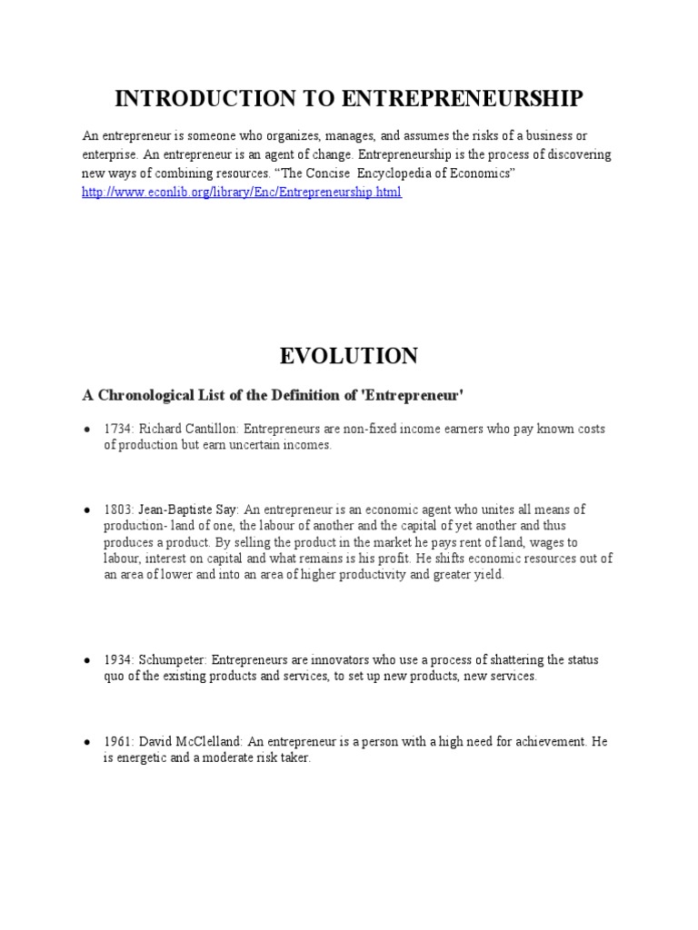 Defining the Entrepreneur: A Chronological Exploration of the Evolution ...