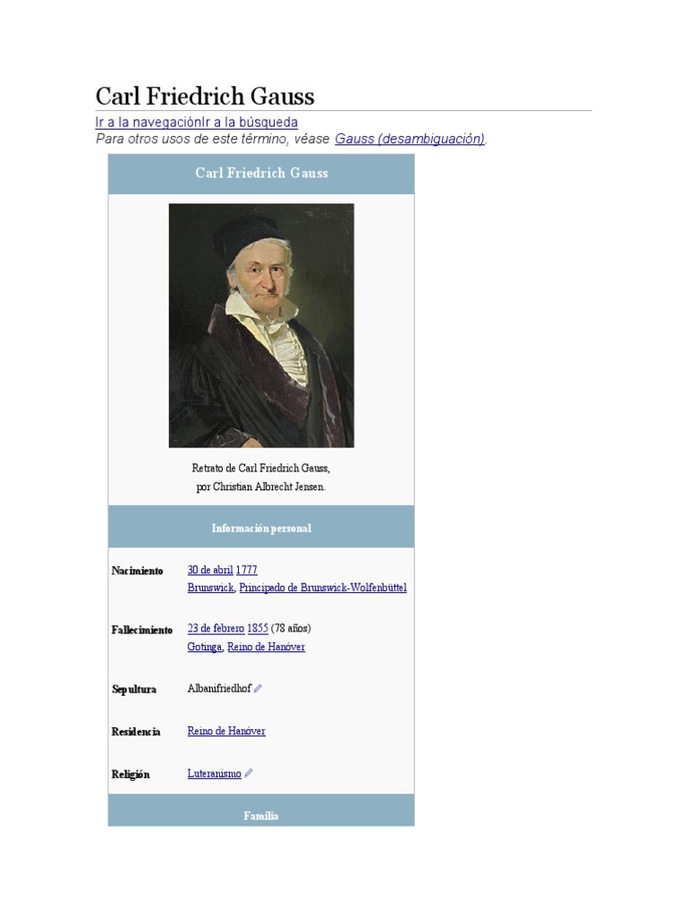 Carl Friedrich Gauss | PDF | Enseñanza de matemática | Science