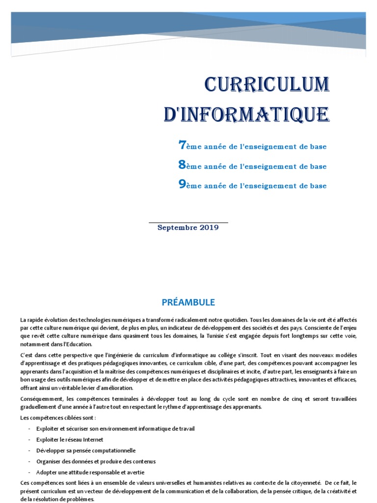 Curriculum Informatique Collège 2025 | PDF | Informatique | Pédagogie
