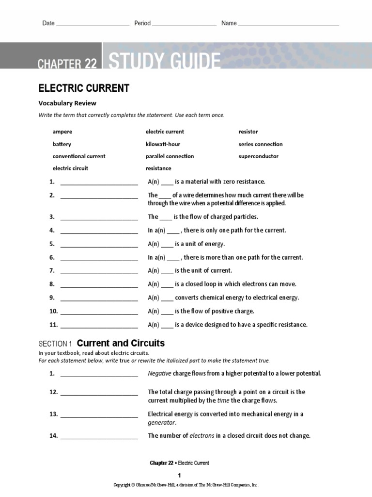 Study Guide Electric Current Student Modified 2021 Part I | PDF ...