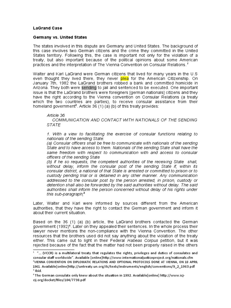 LaGrand Case 1 | PDF | Common Law | Crime & Violence