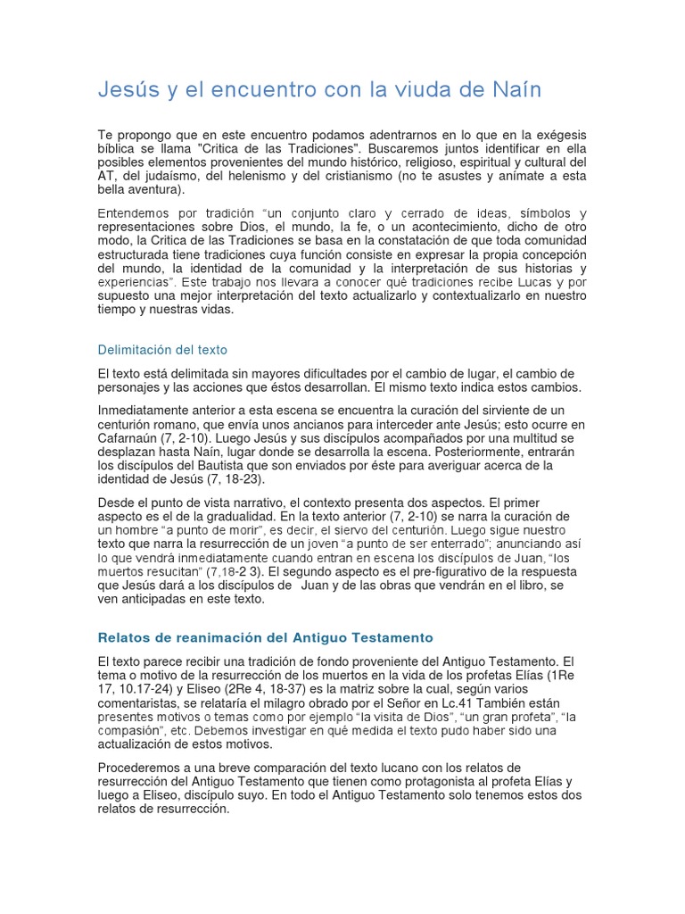 Jesús y El Encuentro Con La Viuda de Naín | PDF | Evangelio De Lucas ...
