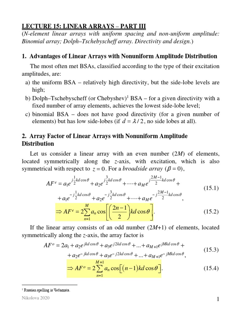 Binomial Array Dolph-Tschebyscheff Array. Directivity and Design.) | PDF | Mathematical Analysis ...