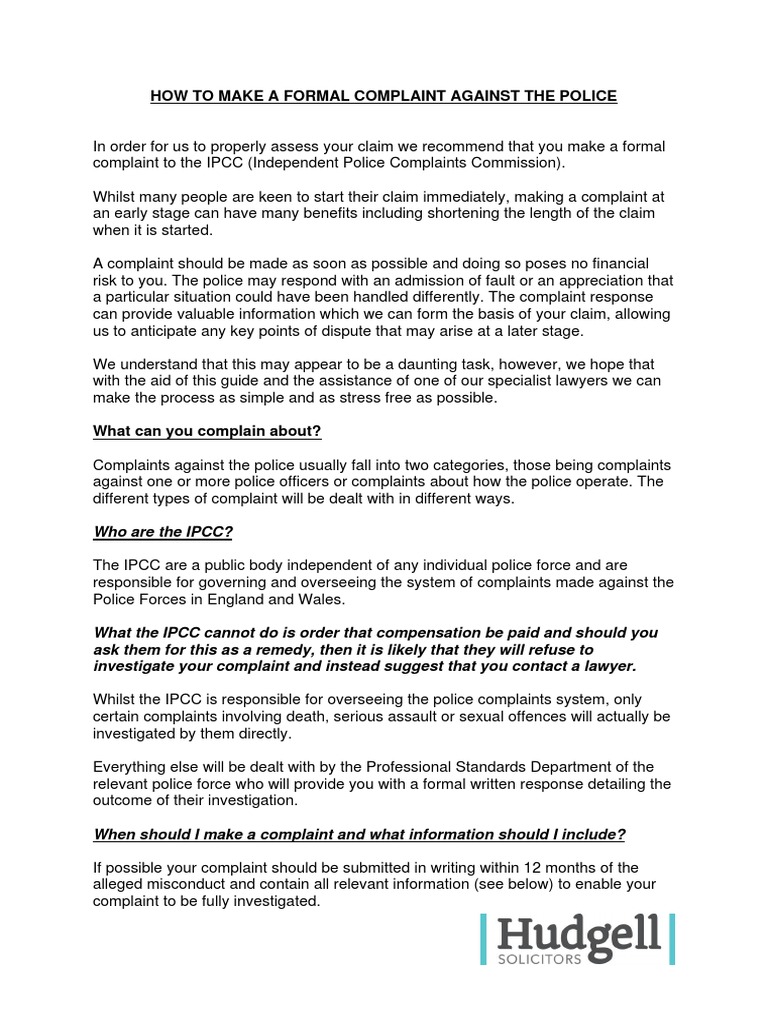 How To Make A Formal Complaint Against The Police | PDF | Arrest ...