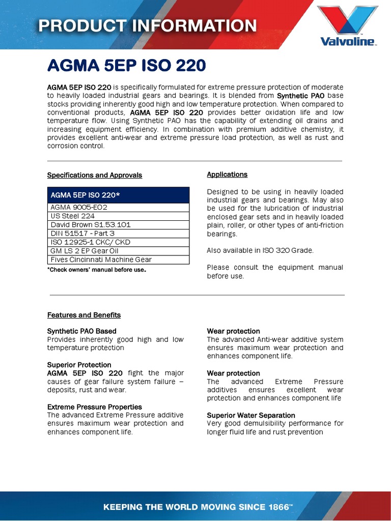 Agma 5ep Iso 220-Pi Sheet | PDF | Lubricant | Materials