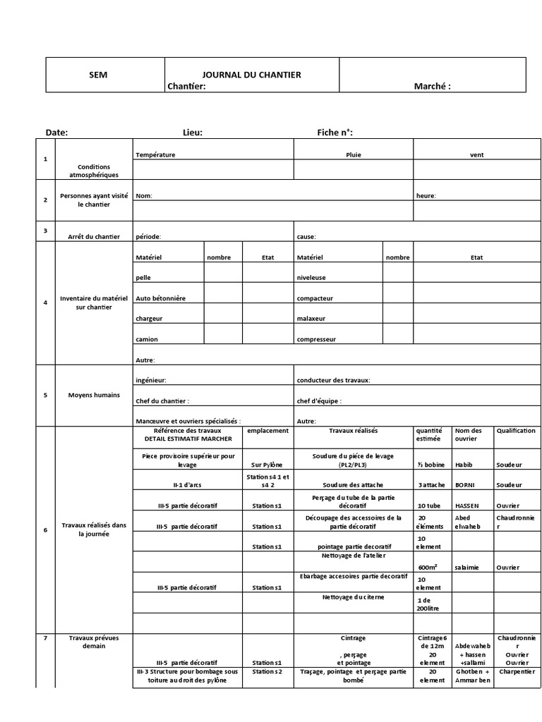 Rapport Journalier de Chantier | PDF | Industries | Processus industriels