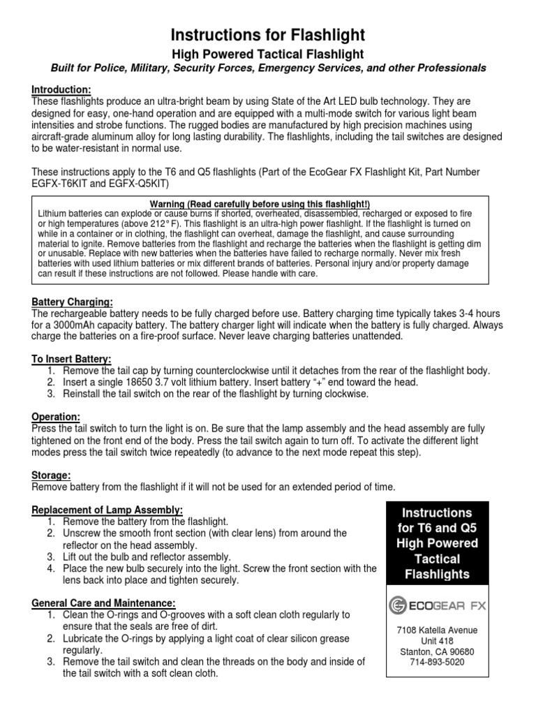 Instructions Flashlights t6 q5 | PDF | Flashlight | Battery Charger
