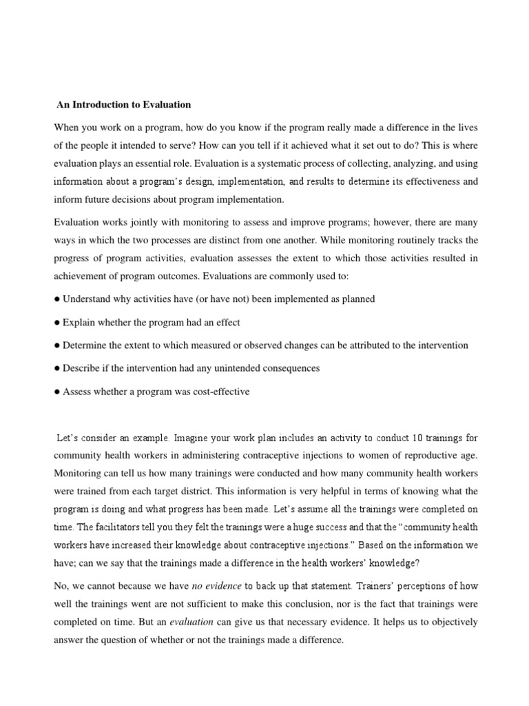 An Introduction To Evaluation | PDF