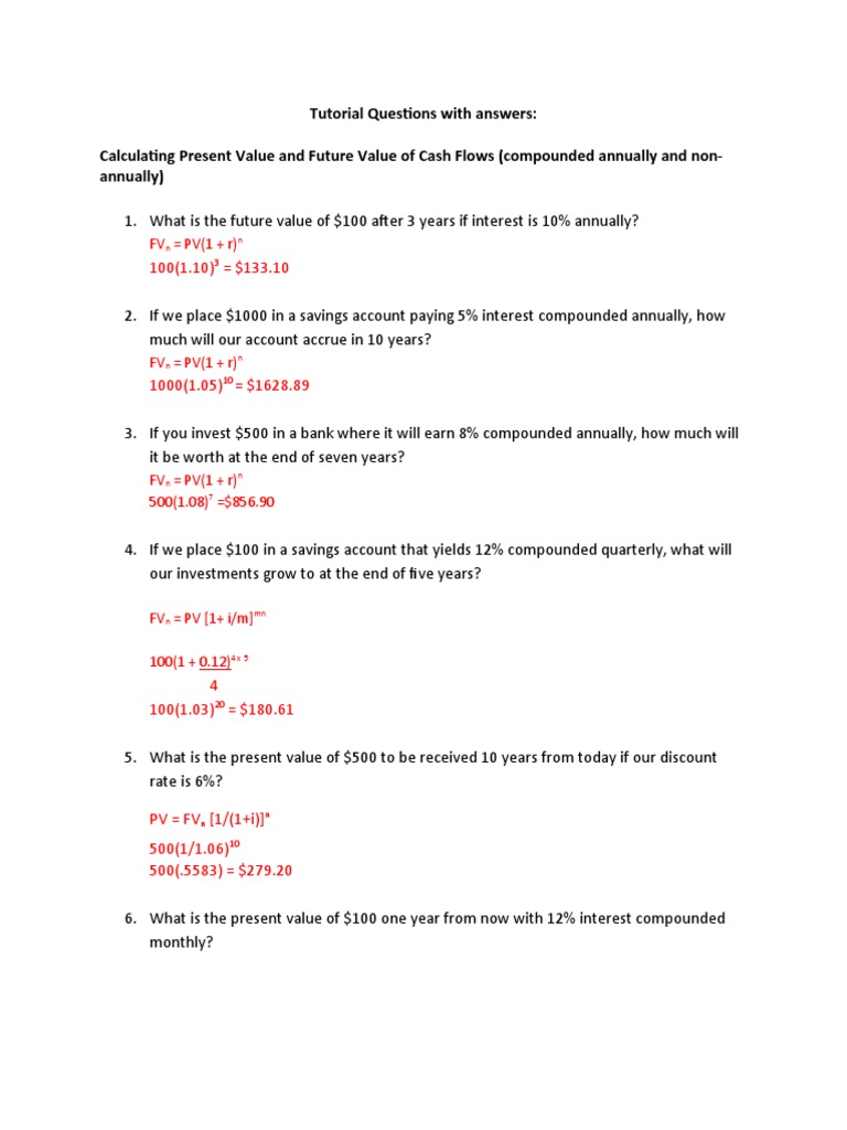 Tutorial Questions With Answers | PDF | Present Value | Discounting