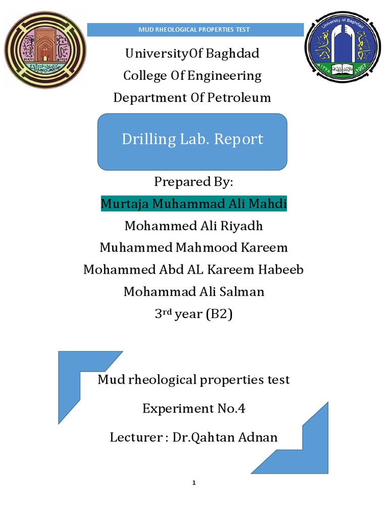 Drilling Lab. Report: Mud Rheological Properties Test | PDF | Rheology ...