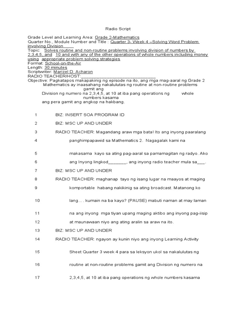 Radio Script Math 2 Q3W4 | PDF