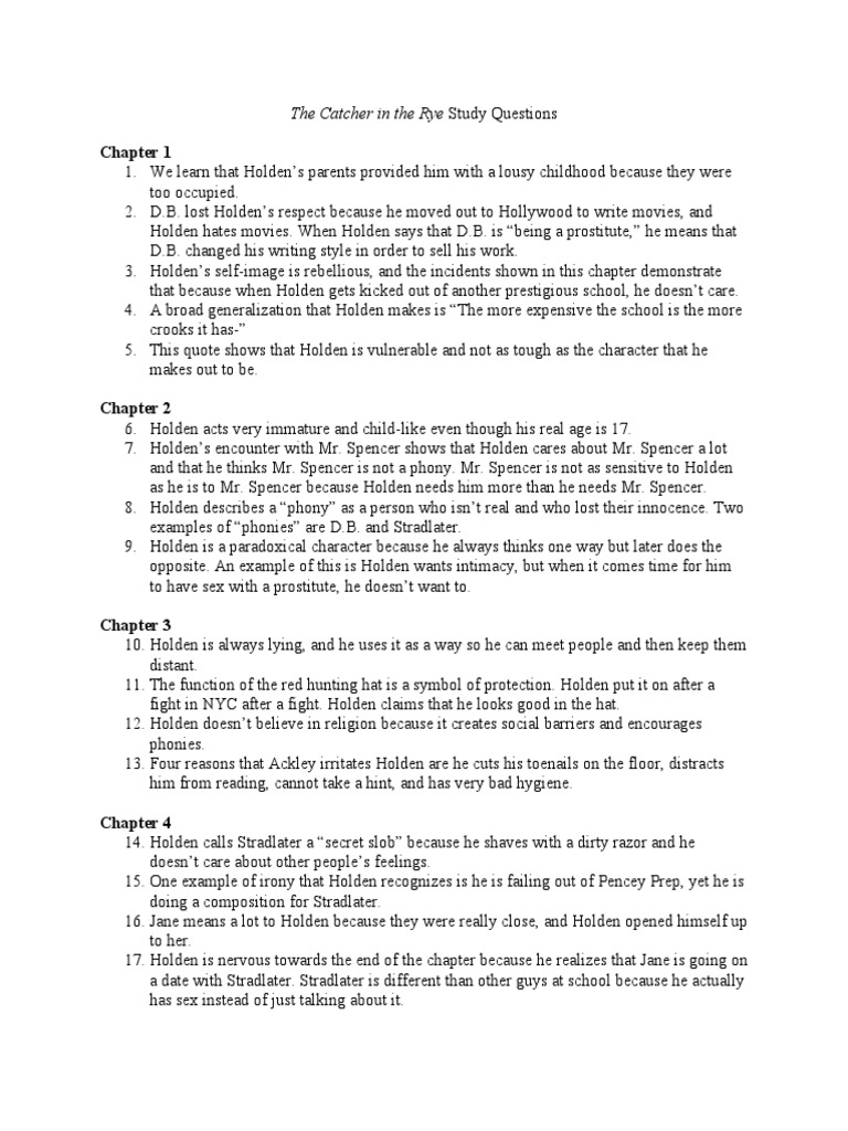 The Catcher in The Rye Study Guide | PDF