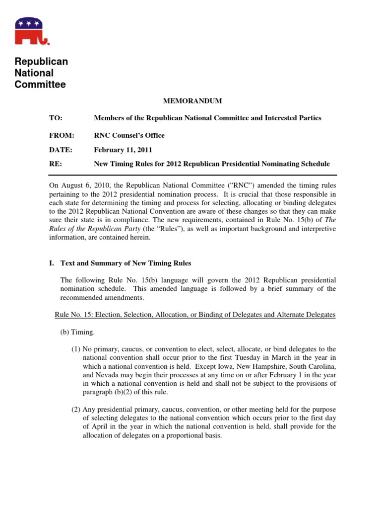 Presidential Nominating Schedule Memo 021111 | PDF | Delegate | United ...
