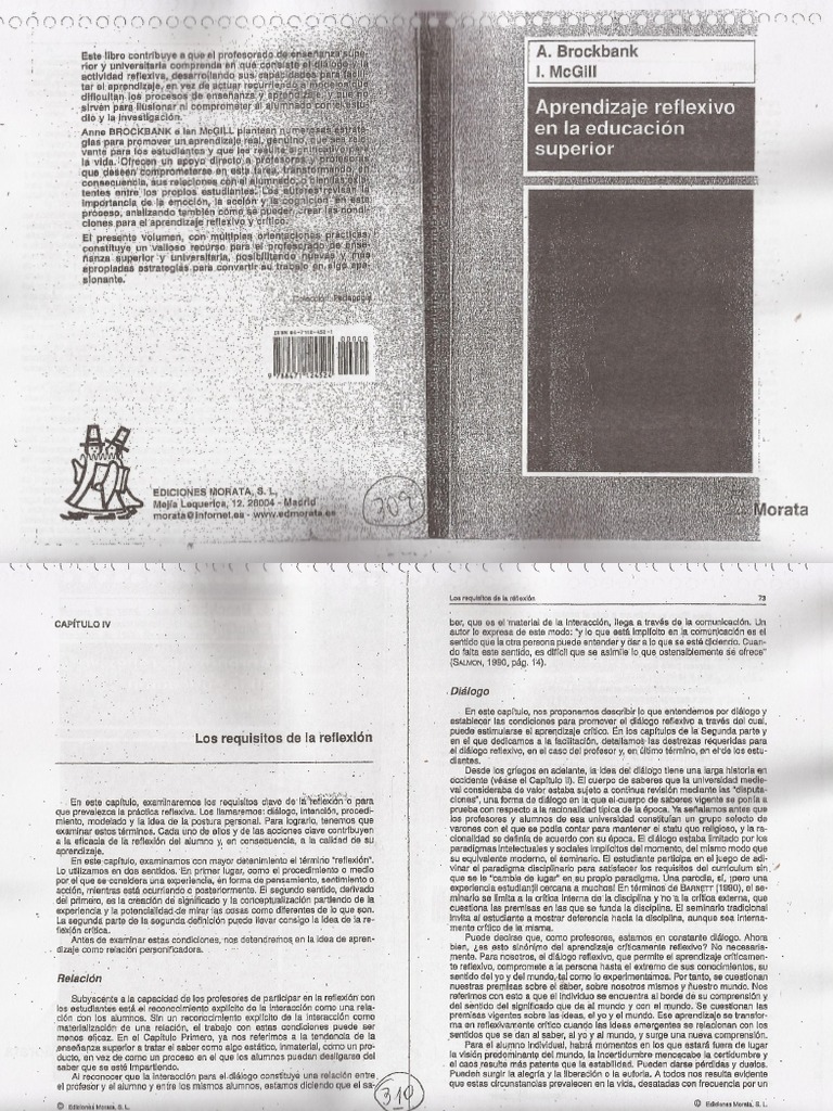 Brockbank y MC Gill. Aprendizaje Reflexivo en La Educación | PDF
